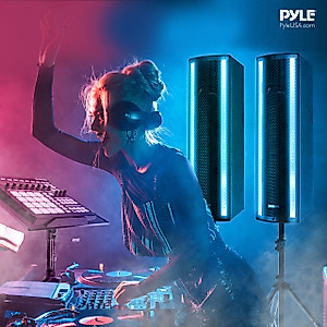 Pyle Portable Bluetooth PA Speaker System - 3-Way Active & Passive Outdoor Bluetooth Speaker Portable PA System w/ Microphone In, Party Lights, FM Radio - Tripod, Remote - Pyle PS65ACT,Black