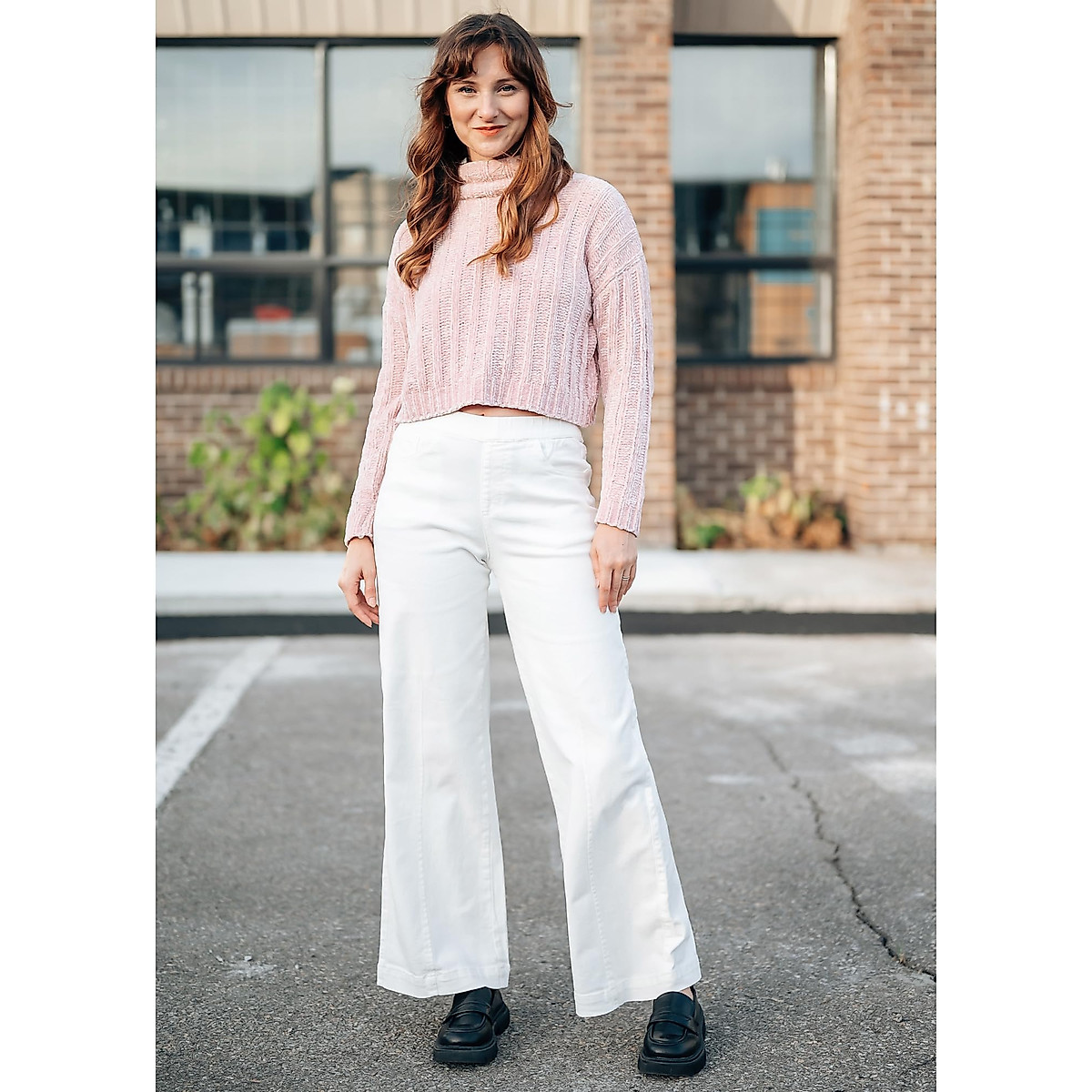 GRAPENT Women's Bright White Wide Leg Jeans, Size L