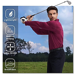 MICHEL ROUEN Golf Shirts for Men Lightweight Quick Dry Long Sleeve Striped Athletic Activewear Mens Golf Polo