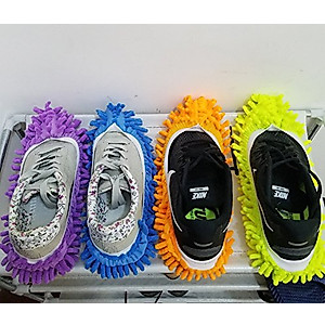 M-jump 8 PCS 4 Pairs Duster Mop Slippers Cover, Multi Function Chenille Fibre Washable Dust Mop Floor Cleaning Shoes for Bathroom, Office, Kitchen, House Polishing