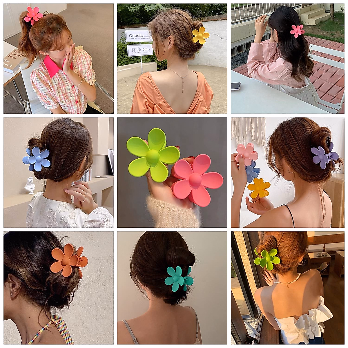 Flower Hair Clips 8PCS, Large Claw Clips for Women Girls Thick Thin Hair, Strong Hold Nonslip Big Dasiy Jaw Clamps Matte Hair Accessories 8 Colors