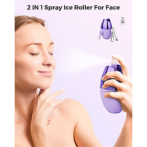 Ice Face Roller, Ice Roller and Spray for Face and Eye Puffiness Relief, Facial Ice Roller Ice Mold Reusable Beauty Ice Cube Ice Holder Skin Care Tool to Brighten & Tighten Skin, Shrink Pores(Purple)