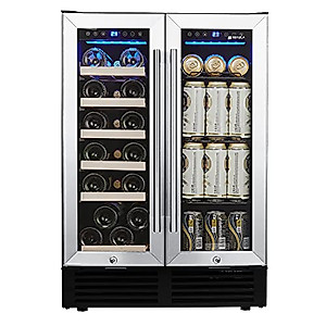 24'' Wine and Beverage Cooler Refrigerator-Dual Zone Built-in or Freestanding Fridge with Stainless Steel Tempered Double Glass Door and Temperature Memory Function Holds 19 Wine Bottles &57 Csans