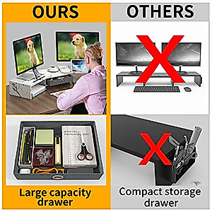 WESTREE Dual Monitor Stand Riser with Drawer-Monitor Stand Riser for 2 Monitors, Adjustable Length and Angle, 2 Phone Hold,Desktop Organizer Stand for Computer/Laptop/PC/Printer