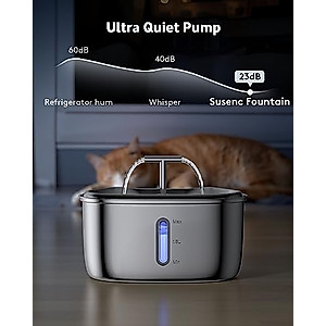 Cat Water Fountain Stainless Steel, 84Oz/2.5L Pet Water Fountain Cat Dog Water Dispenser with Water Level Window and Ultra Quiet Pump for Cats and Dogs