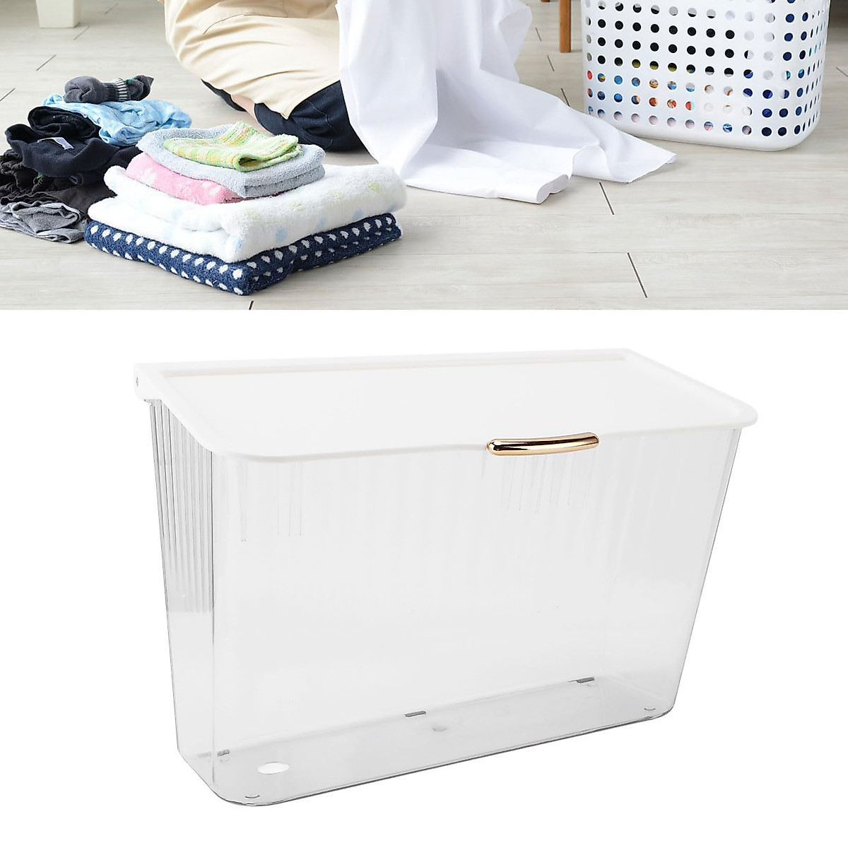 4L Wall Mounted Laundry Basket with Lid, Multifunction Wall Hanging Laundry Storage Container Organizer for Bathroom (Transparent)