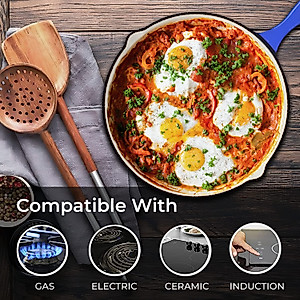 Healthy Choices 8" Small Enameled Cast Iron Pan, White Cast Iron Skillet, Blue Enameled Skillet, Eggs, Sauces, Desserts, BBQ Safe, Small Skillet For Camping, Dishwasher, Induction, Stovetop, Open Fire