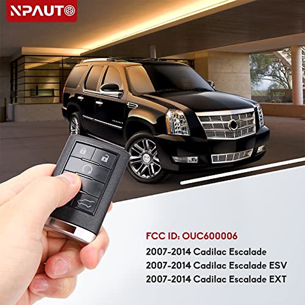 NPAUTO Key Fob Compatible with Caddilac Escalade ESV EXT 2007 2008 2009 2010 2012 2013 2014 - Keyless Entry Remote Control Start Car Key Fobs Replacement Part (OUC6000066, 6 Buttons, 1pcs)