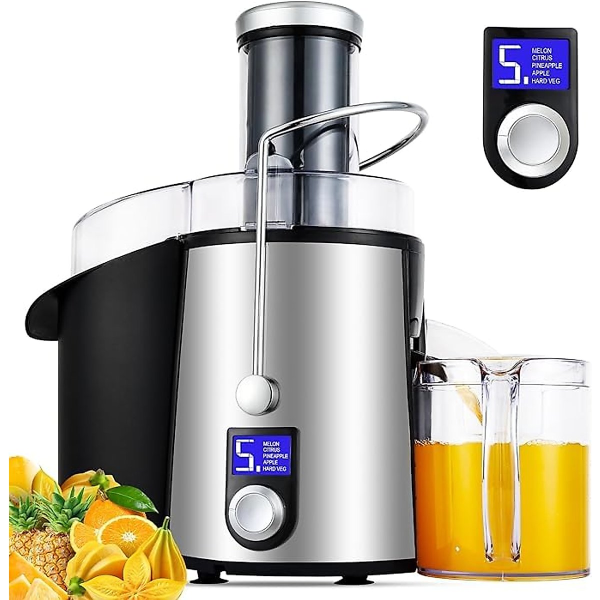 1000W 5 Speeds LCD Screen Centrifugal Juicer Machines Vegetable and Fruit, Realife Juice Extractor with Big 3" Wide Chute, Anti-drip Compact Juice Maker, Easy Clean, High Juice Yield, BPA Free