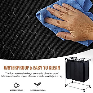 Laundry Sorter,Rolling Laundry Hamper 4-Bag Laundry Sorter Cart with Wheels 4 Removable Bags for Clothes Storage Lightweight Black