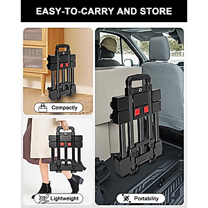 SERVOMASTER Folding Hand Truck, Hand Truck Dolly 500 LB Heavy Duty, Foldable Luggage Cart with 6 Wheels and 2 Elastic Cords with Adjustable Handle for Luggage, Travel, Shopping, Office Moving, Black