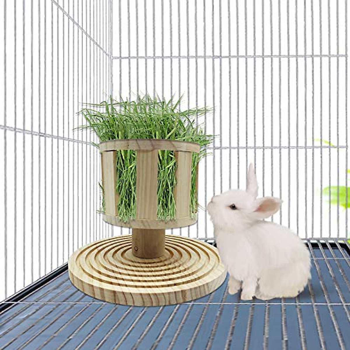 Tfwadmx Rabbit Wooden Hay Feeder Guinea Pig Hay Holder Bunny Less Wasted Food Dispenser with Cleaning Set for Chinchilla Hamster Ferret Small Animals