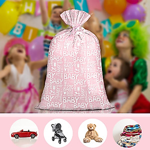 Loveinside Jumbo Large Plastic Gift Bag, Baby Girl Design Plastic Bag with Tag and Tie for Birthday, Baby Shower and Holiday - 56" x 36", 1 Pcs - Baby Pink