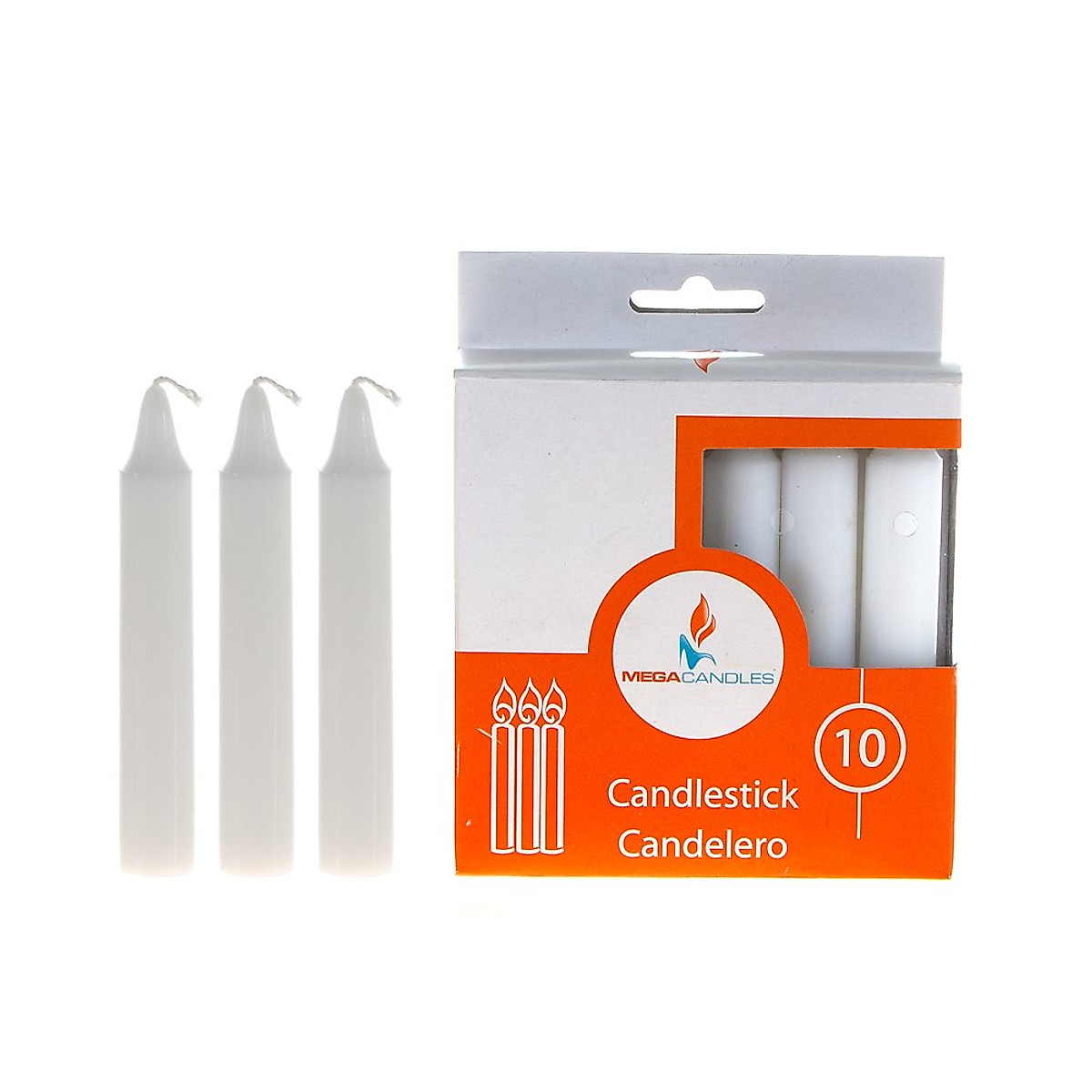 Mega Candles 10 pcs Unscented White 5 Inch Taper Candles, Multi Purpose, Household General Usage, Emergency Lighting, Church, Prayer Vigils, Religious Ceremonies