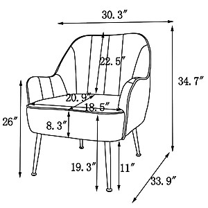 Goujxcy Teddy Barrel Chair Accent Armchair with Golden Legs for Living Room Bedroom Home Office, Tufted Back Club Chair (Grey2)