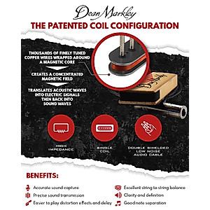 Dean Markley Pro Mag Plus XM Acoustic Guitar Single Coil Pickup, Smooth Maple Wood Design Active Soundhole Pickup Ebony Finish, Perfect String Balance and 15 Ft Low Noise for Steel-String Guitars