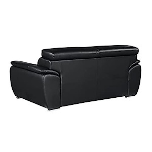 Blackjack Furniture 4571 Veal Collection Leather Upholstered Modern Living Room Chair, Loveseat, Sofa, Black