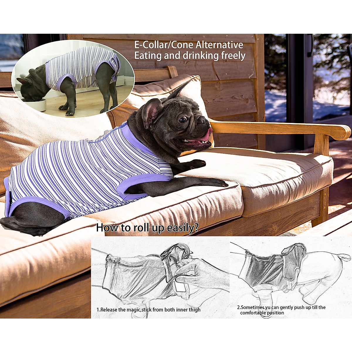 Wabdhaly Dog Surgery Recovery Suit,Surgical Recovery Suit for Small Female Dgos Spay,Zipper Closure,Combed Cotton Breathable Onesie,Purple Striped S