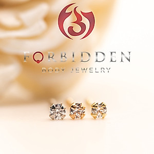 Forbidden Body Jewelry FBJ 14k White Gold Nose Ring, 22g, Solid 7mm Micro Stud, 1.25mm CZ Simulated Diamond, Non-Irritating Skin Safe Real Gold, Women/Men (Sold Individually)