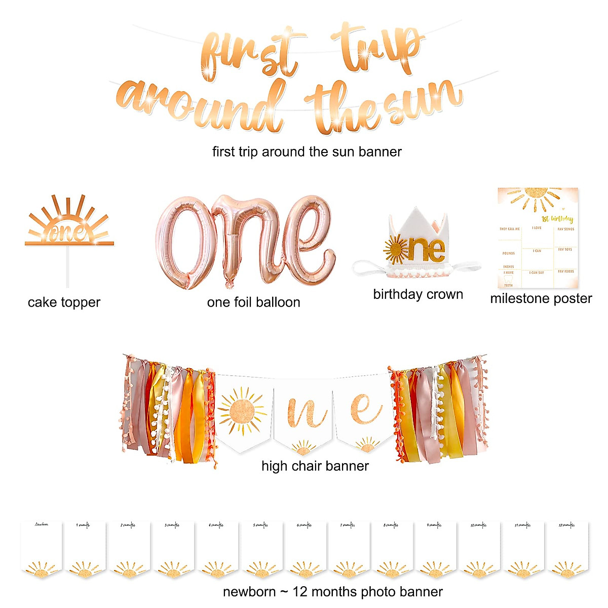 First Trip Around The Sun Birthday Decorations, Boho Sun 1st Birthday Decoration, You Are My Sunshine Party Supplies, Muted Sun Dessert Table Backdrop for 1st Birthday Girl, Sun Theme 1st Birthday