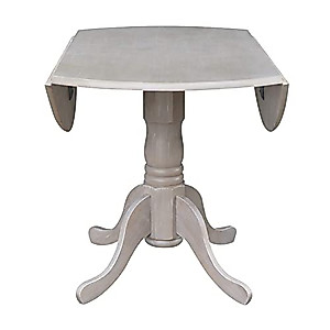 International Concepts 42" Round Dual Drop Leaf Pedestal Table, Washed Gray Taupe