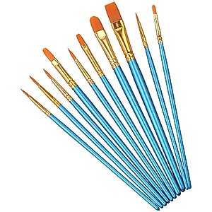 Elisel Paint Brush Set, 10 pcs Nylon Hair Art Paint Brushes for Acrylic Painting for Acrylic Oil Watercolor, Face Nail Art, Miniature Detailing and Rock Painting (Blue)