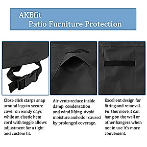AKEfit Outdoor Patio Furniture Cover,420D Heavy Duty Waterproof Rectangular Table Chair Patio Set Covers with Adjustable Buckles, Air Vents Fits up to D98 x W78 x H32