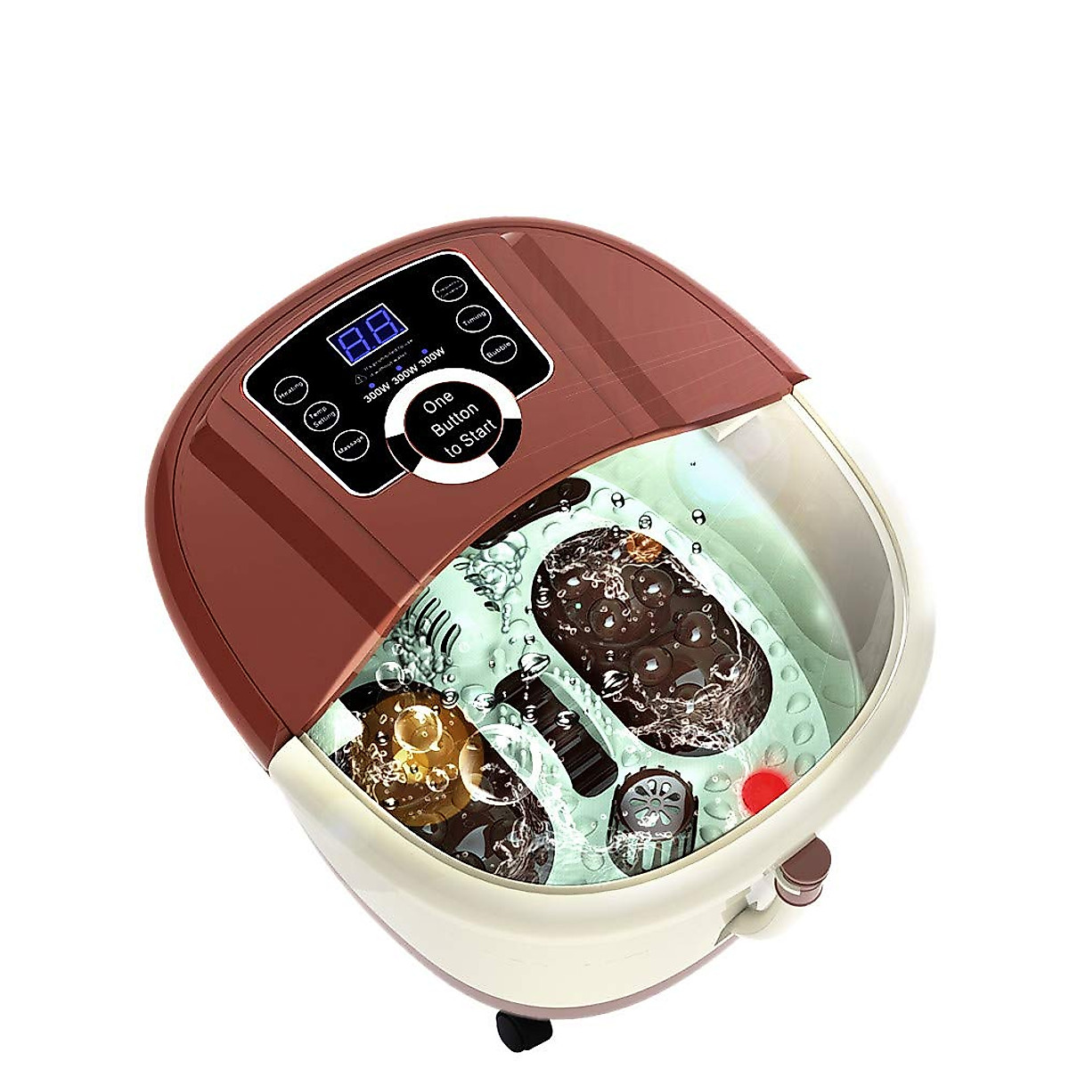 Plohee Foot Spa Massager with Motorized Tai Ji Massage -16 Pedicure Spa Motorized Shiatsu Roller Massaging Acupuncture Point, 4 Pro-Set Program (Brown)