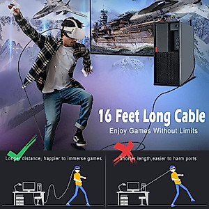 16FT Link Cable Compatible with Oculus/Meta Quest/Pico 4 Accessories and PC/Steam VR,USB 3.2 to USB C Data Transfer Cord, 5Gbps High Speed VR Cable PC for Headset and Gaming PC,Black