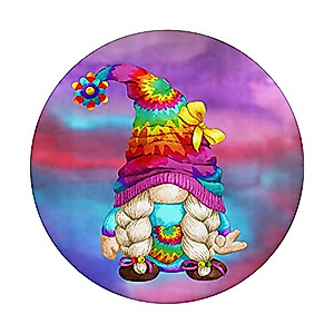 Funny Gnome Girl For Hippie Gardener Peace Sign Batik Hippie PopSockets Swappable PopGrip