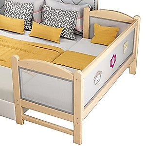 Solid Wood Widen Bed, Heighten Mesh Fabric Guardrail Children's Stitching Bed, Wooden Bed Frame, Bedroom Furniture, with 5cm Mattress (Size : 180x60x40cm)