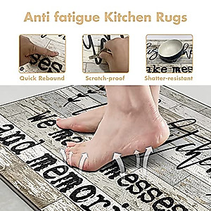 HomeStretch Kitchen Mat Set of 2, Kitchen Rugs Anti-Fatigue Non-Slip Kitchen Floor Mats Waterproof Standing Mat with Sayings, Warming Gifts for Kitchen Decor, 17"x 30"+17"x 47"