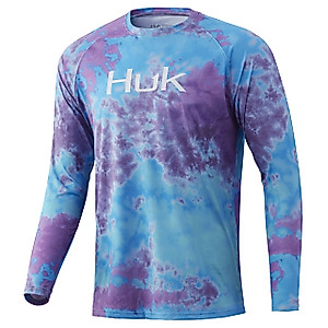 HUK Men's Pattern Pursuit Long Sleeve Performance Fishing Shirt, Ice Blue, 3X-Large