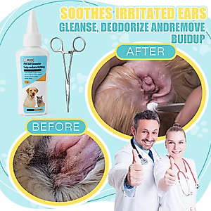 OMYGYM Cat Ear Cleaner Powder for Dogs - Effective Ear Hair Removal & Odor Control - Gentle Dog Ear Hair Removal Tool for Pet Grooming - Remove Ear Wax & Odor in Pets (1 + 1Pc Ear Hair Puller)