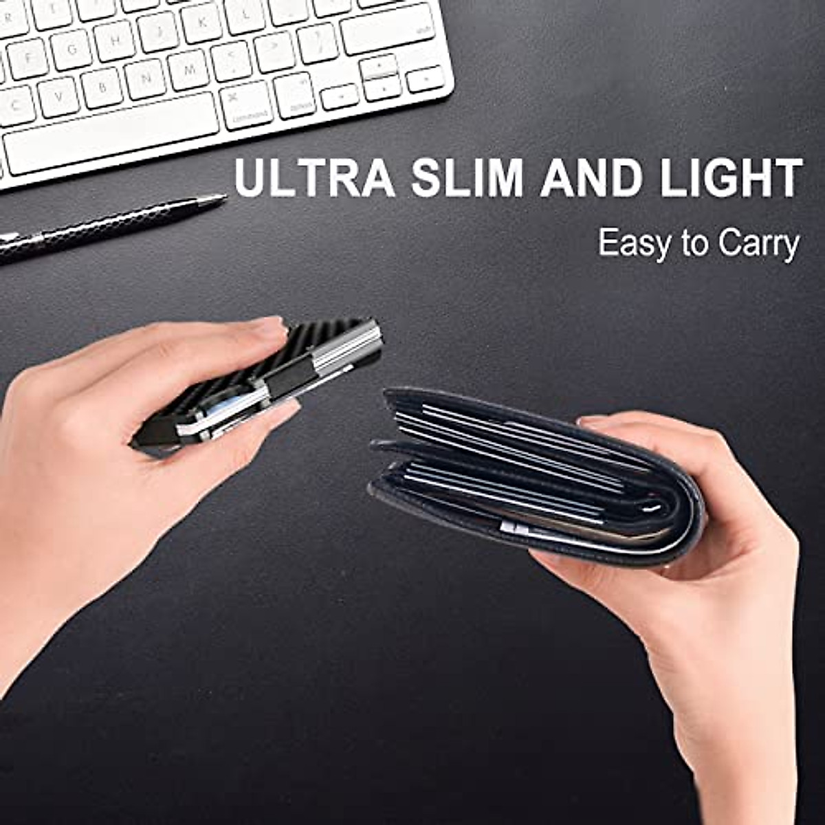 REGC Slim Wallet for Men, Metal Money Clip Wallet, RFID Blocking Minimalist Wallet, Pocket Cash Credit Card Holder for Men (Old Elastic, Carbon Fiber)