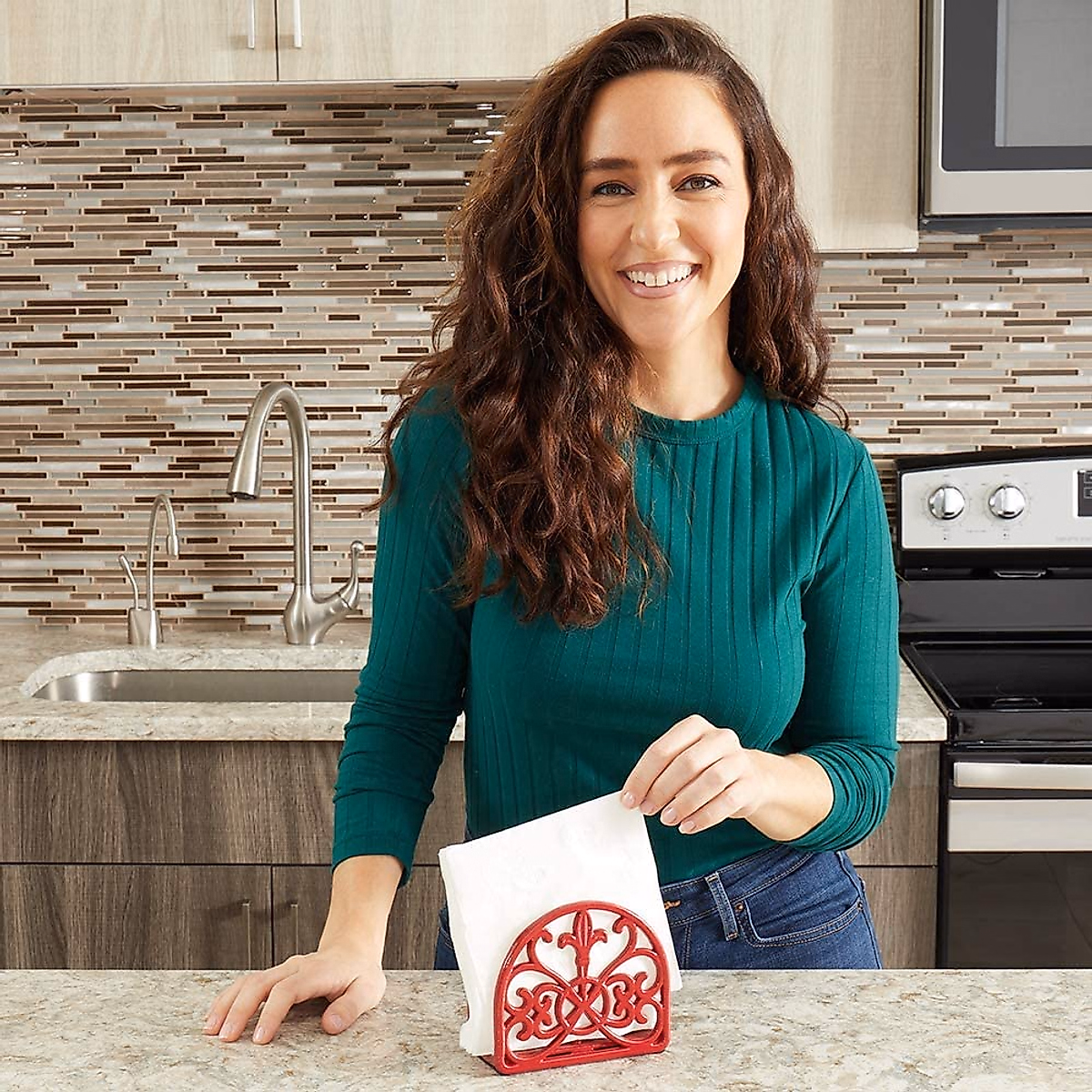 Fleur De Lis Cast Iron Napkin Holder, By Home Basics (Red) / Napkin Holders For Kitchen/Table Napkin Holder With Non-Skid Feet