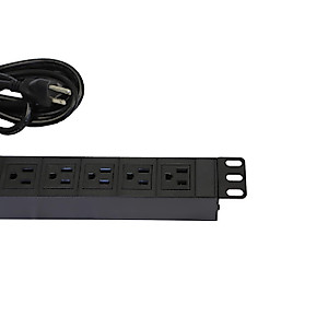 Rack Mount Server Network PDU Power Strip, 8 Outlets, 12 ft. Cord, 15A, 1U Rack-Mount Metal Slim Design