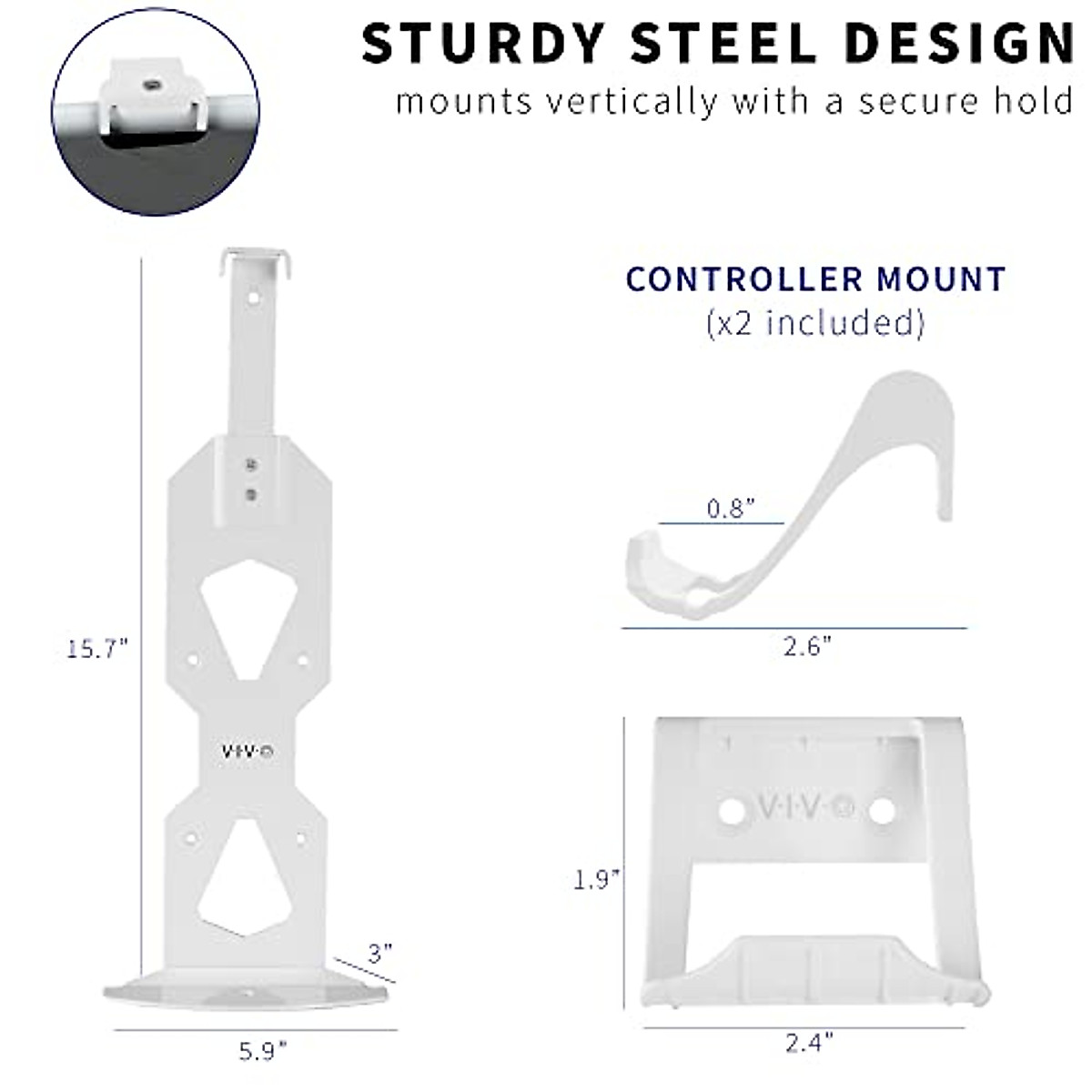 VIVO Steel Wall Mount Bracket Designed for PS5 Gaming Console, Vertical Display for Playstation 5, Open Design, 2 Controller Mounts, White, MOUNT-PS5W