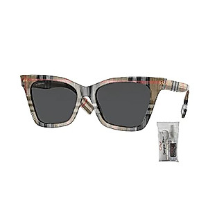 BURBERRY Elsa BE4346 394487 53MM Vintage Check/Dark Grey Rectangular Sunglasses For Women + BUNDLE With Designer iWear Complimentary Eyewear Kit