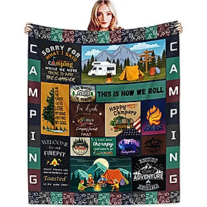 Camper Blanket Camping Lovers Gift Ideas for Men Women, Camping Campsite - Camping Blanket for RV Travel Hiking - Camper Decor - Camp Gift,Super Soft Throws Flannel Fleece Blankets Gifts for Camper
