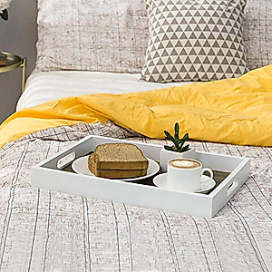 MyGift Decorative Natural Solid Wood Large Serving Tray with Handles, Nesting Breakfast Coffee Table and Ottoman Storage Tray, 16.5 x 11 Inch