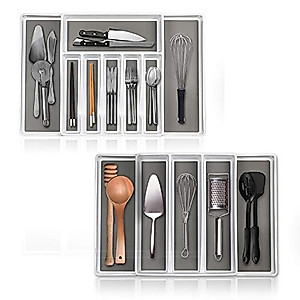 ELTOW Expandable Silverware Drawer Organizer & Utensil Tray Set, Non-Slip Kitchen Drawer Organizers and Storage, Kitchen Organization for Utensils, Cutlery, Office Supplies, Flatware Storage - White