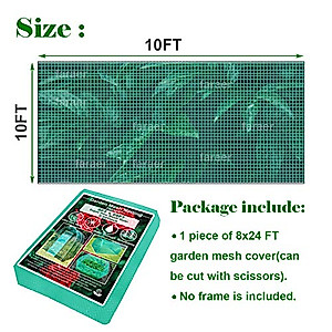 Garden Barrier Netting, Plant Covers 8x24ft Extra Fine Mesh 30% Sun Net Green Sunblock Mesh Shade Protection Netting for Vegetable Fruits Flowers Crops Row Cover Raised Bed Screen Against Birds Animal