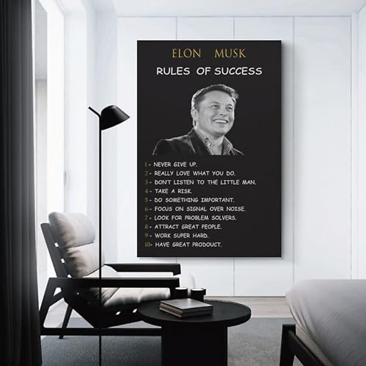 Khglxm ELON MUSK Motivational Poster Rules of Success Canvas Wall Art Prints for Wall Decor Room Decor Bedroom Decor Gifts Posters 08x12inch(20x30cm) Unframe-style