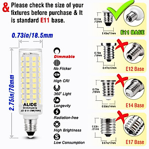 JDE11 Led Bulbs 120V 75W Halogen Candelabra Bulbs Equivalent Dimmable,T3 T4 Mini Base JD E11 Bulb, 6000K Daylilght White 7W 750lm E11 for Chandeliers,Candelabra,Ceiling Fan,Cabinet Lighting,4Pcs
