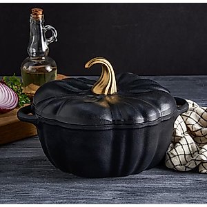 Cast Iron Pumpkin Dutch Ovens with Lid, 4 Quarts, Black