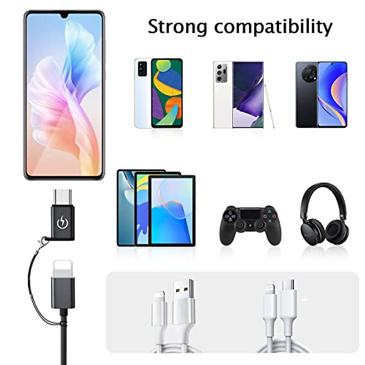 USB C to Lightning Adapter, Supports PD Fast Charging, Suitable for USB C Male to i-OS Female adapters (2), Does not Support Headphone Audio Playback