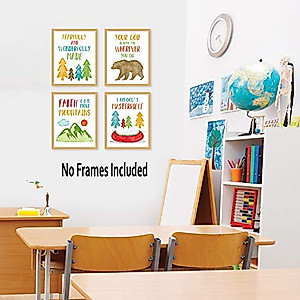 HLNIUC Colorful Bible Verse Canvas Posters ,Kids Inspirational Quotes Wall Art Set of 6(8”X10”,Unframed),Woodland Animals Art Print For Children’ s Classroom,Playroom Nursery Decor