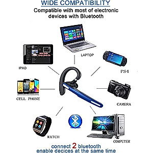 Bluetooth Headset, Wireless Bluetooth Earpiece V5.0 Hi-Fi Stereo Lightweight Headphones Hands-free Earphones with Noise Cancellation Microphone for Cellphones, Business Office/ Work Out/Trucker (Blue)
