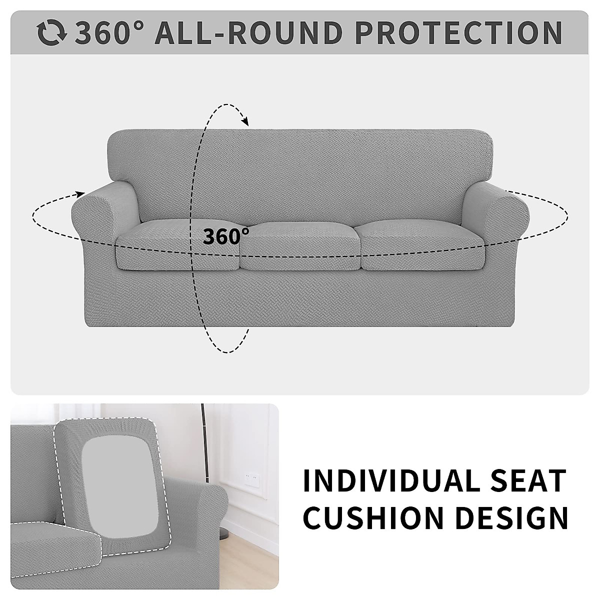 ISSUNTEX 3 Pieces High Stretch Thicken Loveseat Couch Covers, Soft Sofa Slipcover for 2 Separate Cushion Couch, Jacquard Fabric Elastic Sofa Cover Furniture Protector for Dogs (Loveseat, Light Gray)